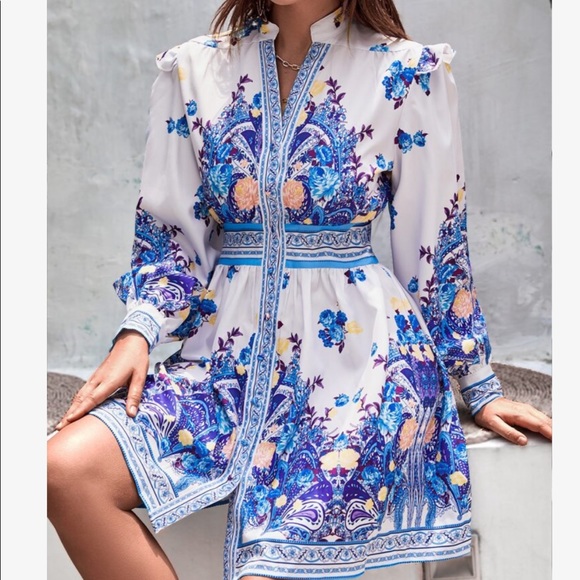 Dresses | Boho Floral Paisley Print Puff Sleeve Open Front Dress | Poshmark